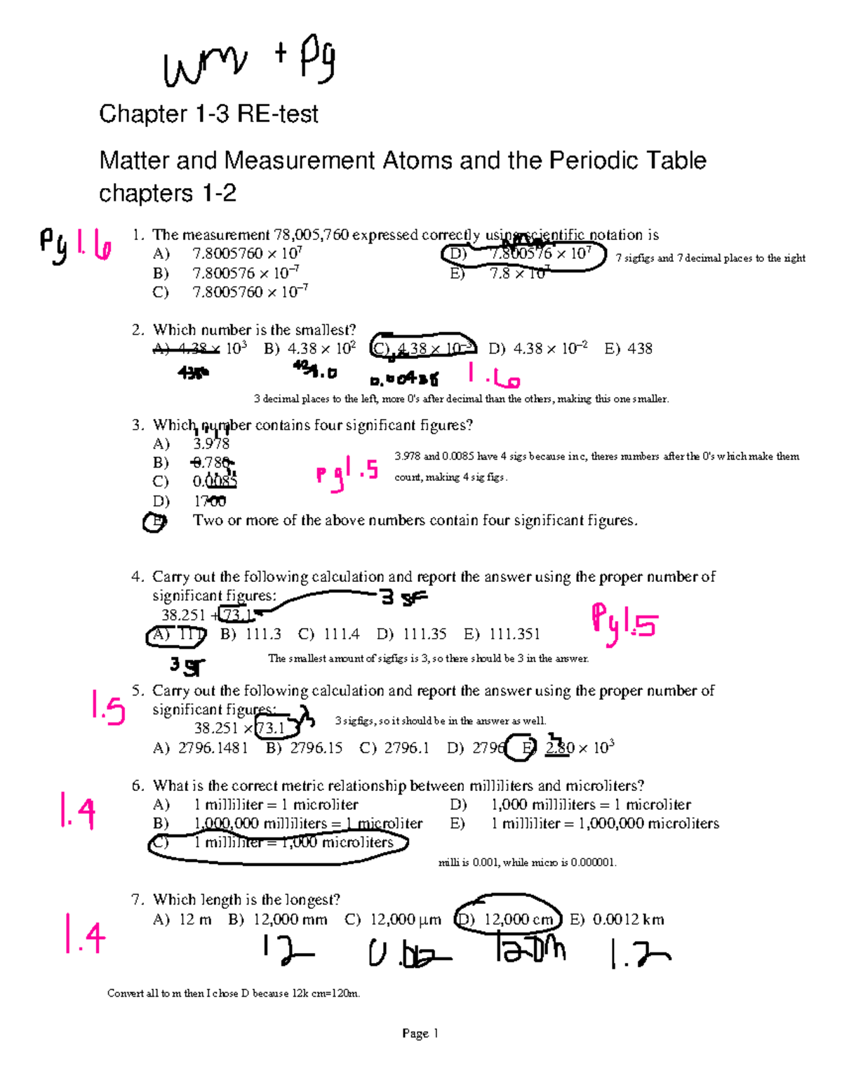 Chapter 1-3 re-test 2020 - Chapter 1-3 RE-test Matter and Measurement ...