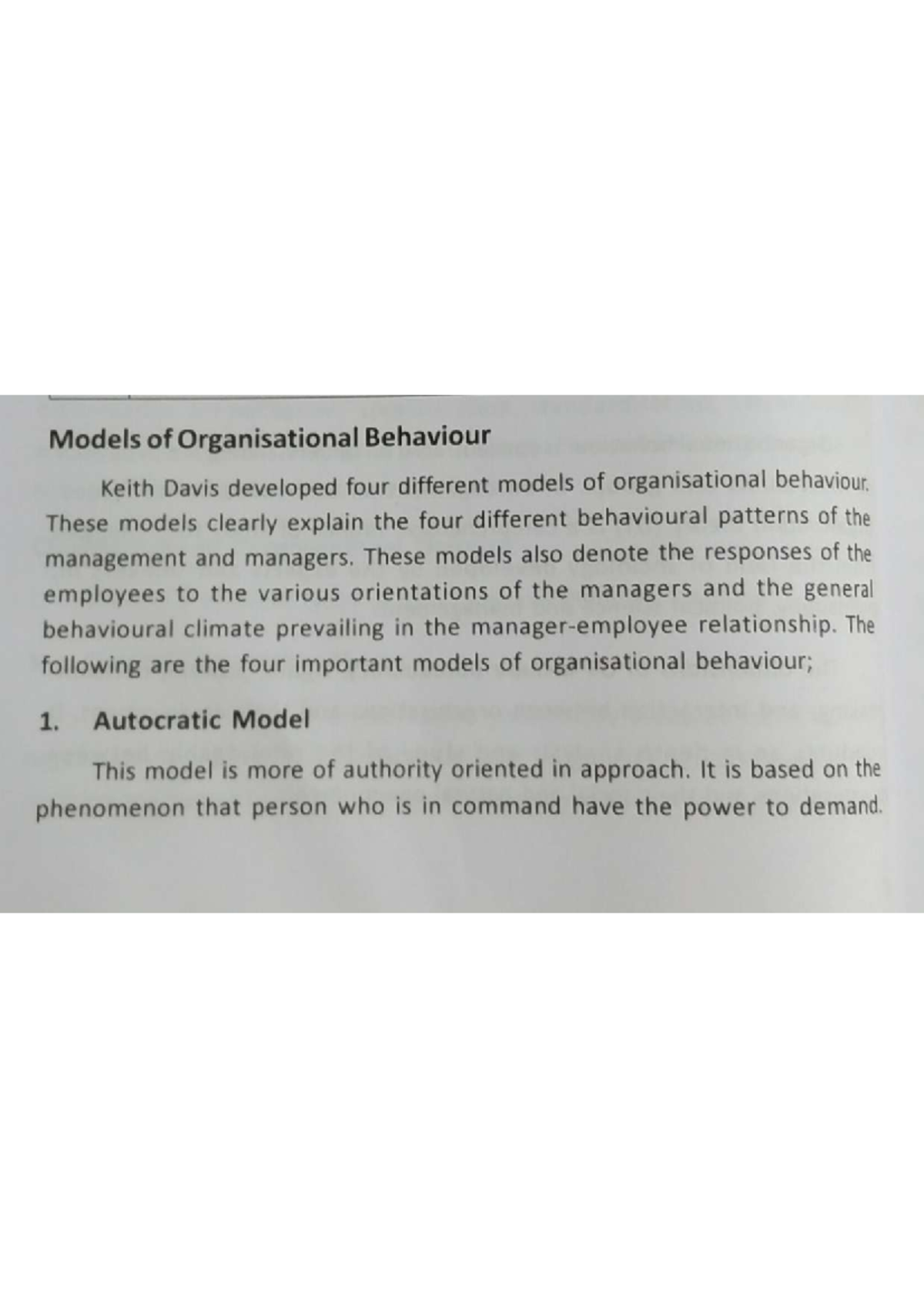 Models of ob - Organisational Behaviour - Studocu
