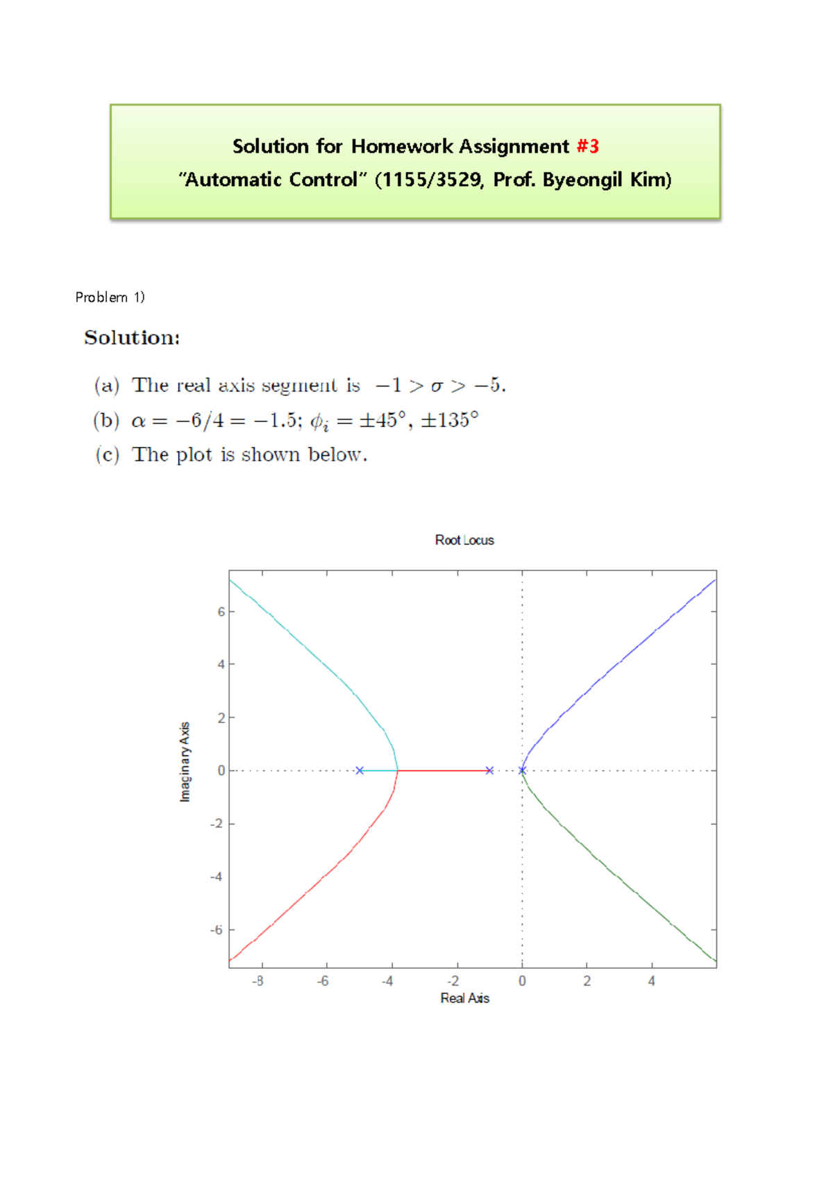 3 summaries and - Automatic Control - Problem 1) Solution for Homework Assignment “Automatic ...