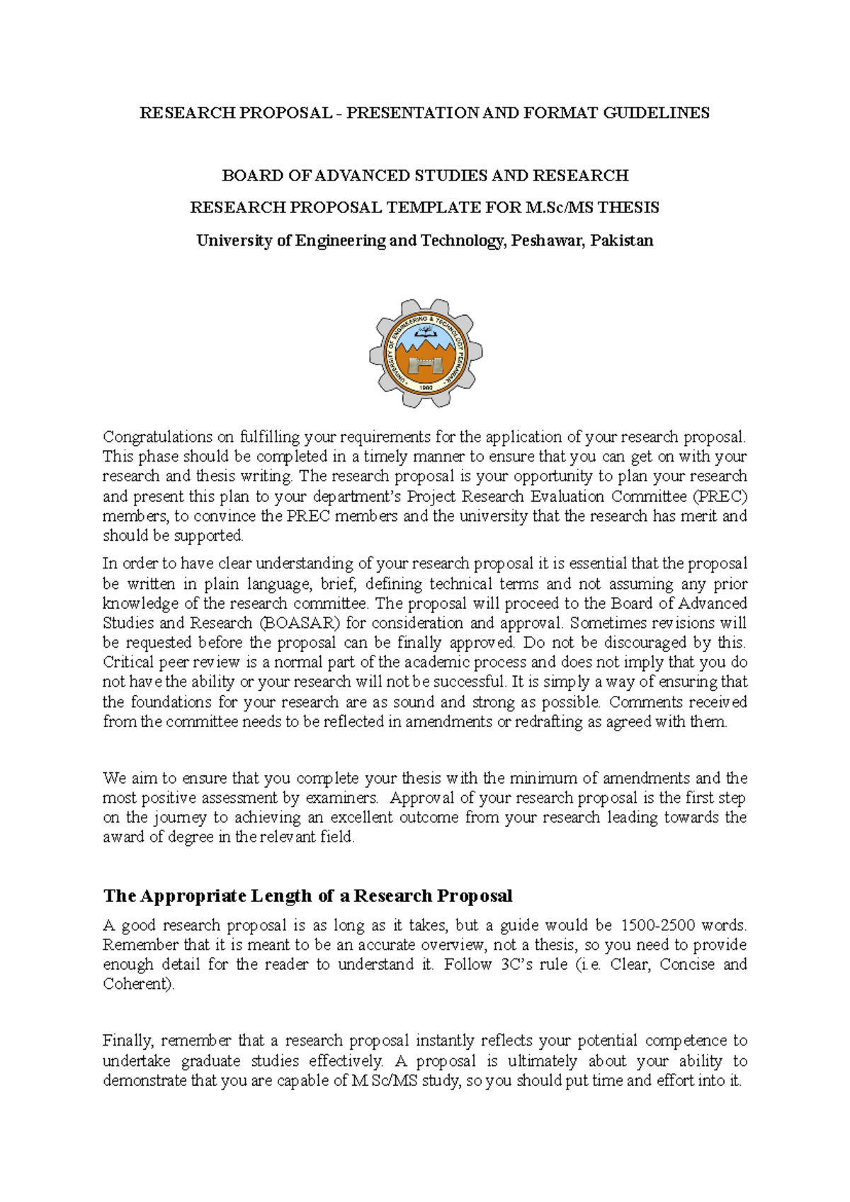 Revised MS Research Proposal Format 2019 - RESEARCH PROPOSAL - PRESENTATION AND FORMAT ...