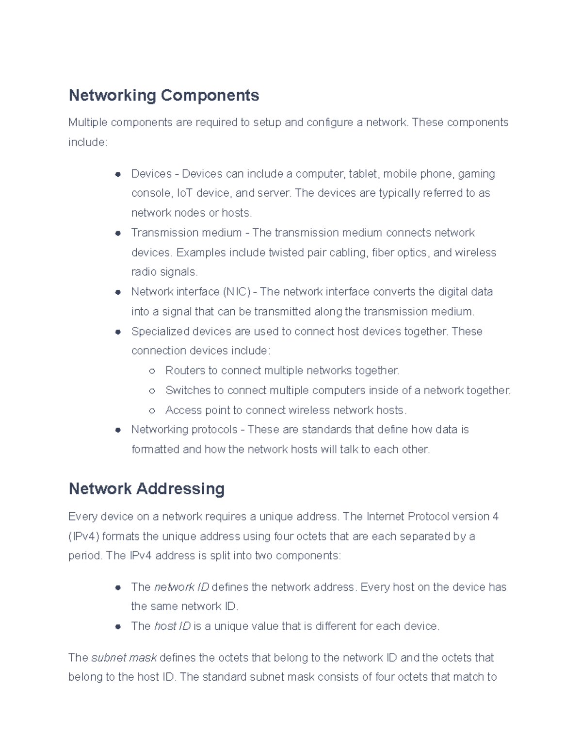 11.1.3 Networking Facts - Networking Components Multiple components are ...