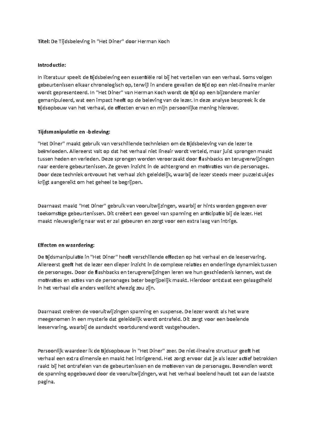 Leesdossier 8 - jman - Titel: De Tijdsbeleving in "Het Diner" door ...