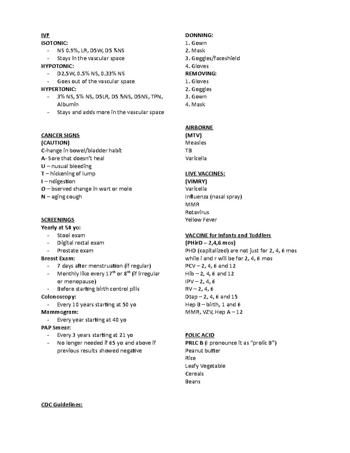 Mnemonics - N/A - IVF ISOTONIC: - NS 0%, LR, D5W, D5 ¼NS Stays in the ...
