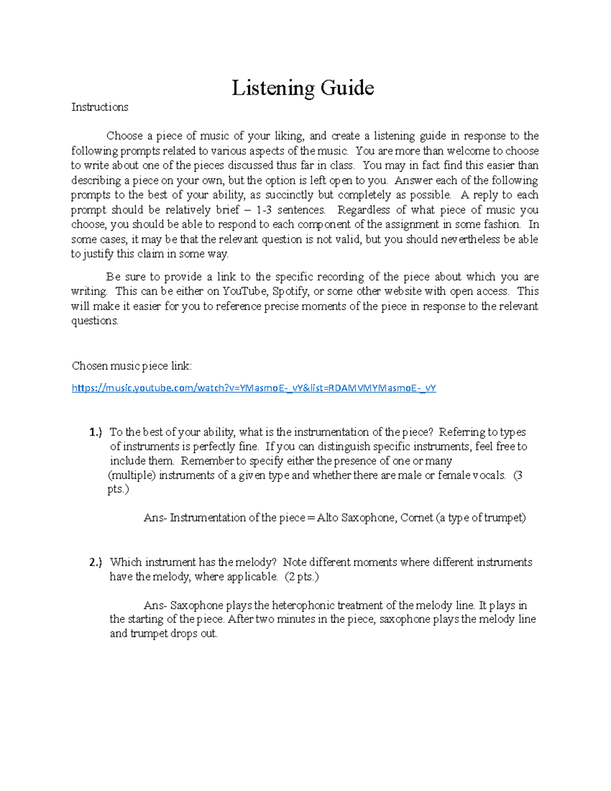 Listening Guide - assignment - Listening Guide Instructions Choose a ...