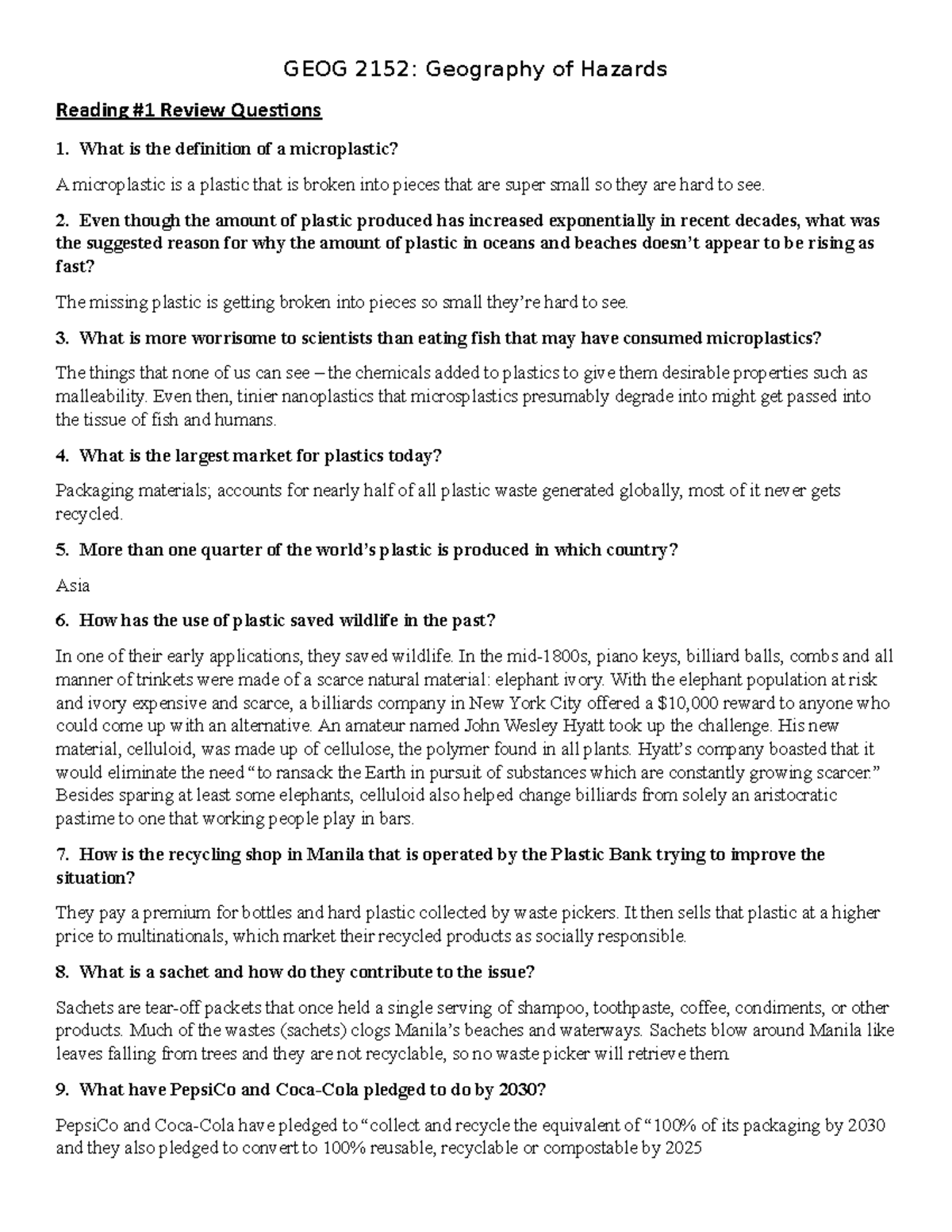 Geography of Hazards Reading Review Questions - Studocu