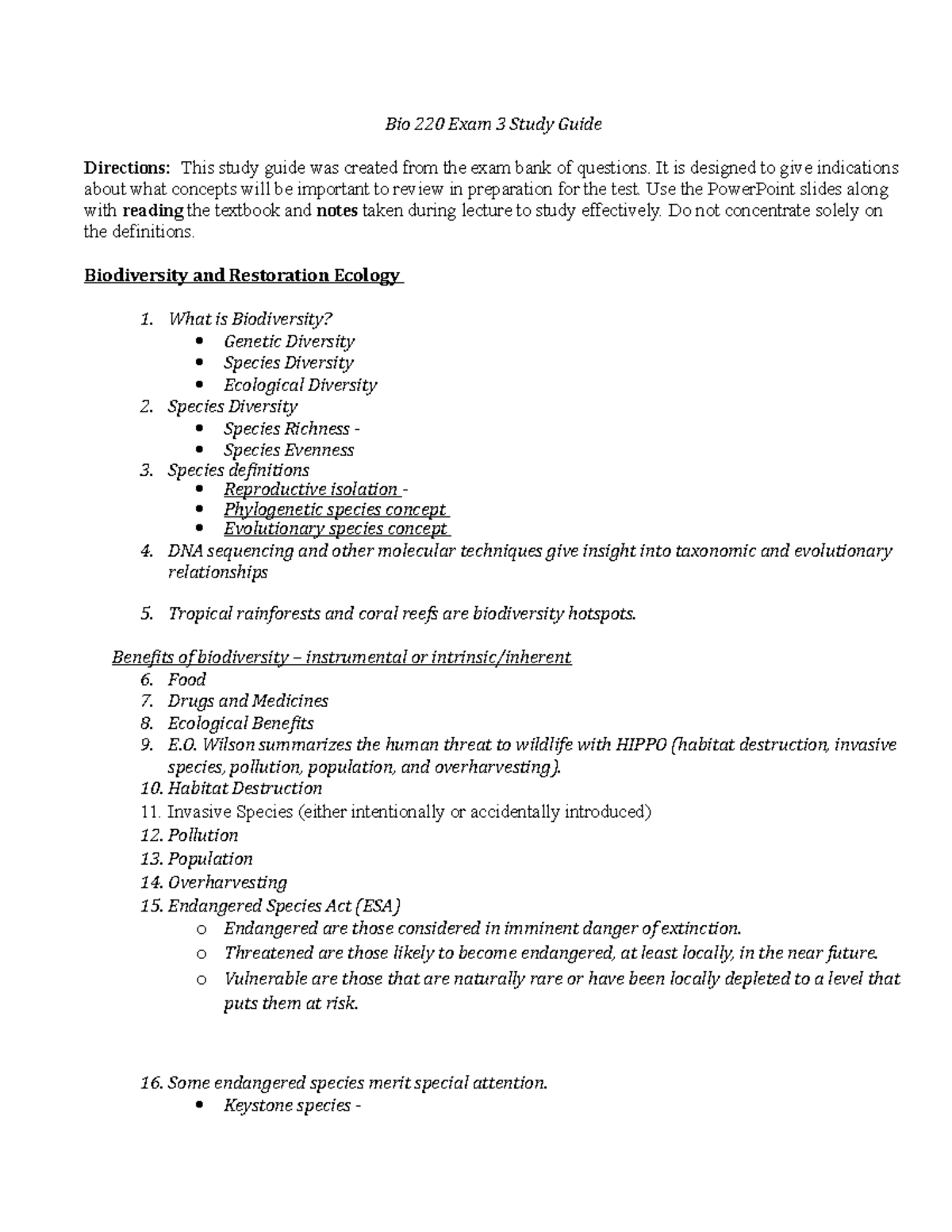 Environmental Science BIO-220 Exam 3 Study Guide - Bio 220 Exam 3 Study ...