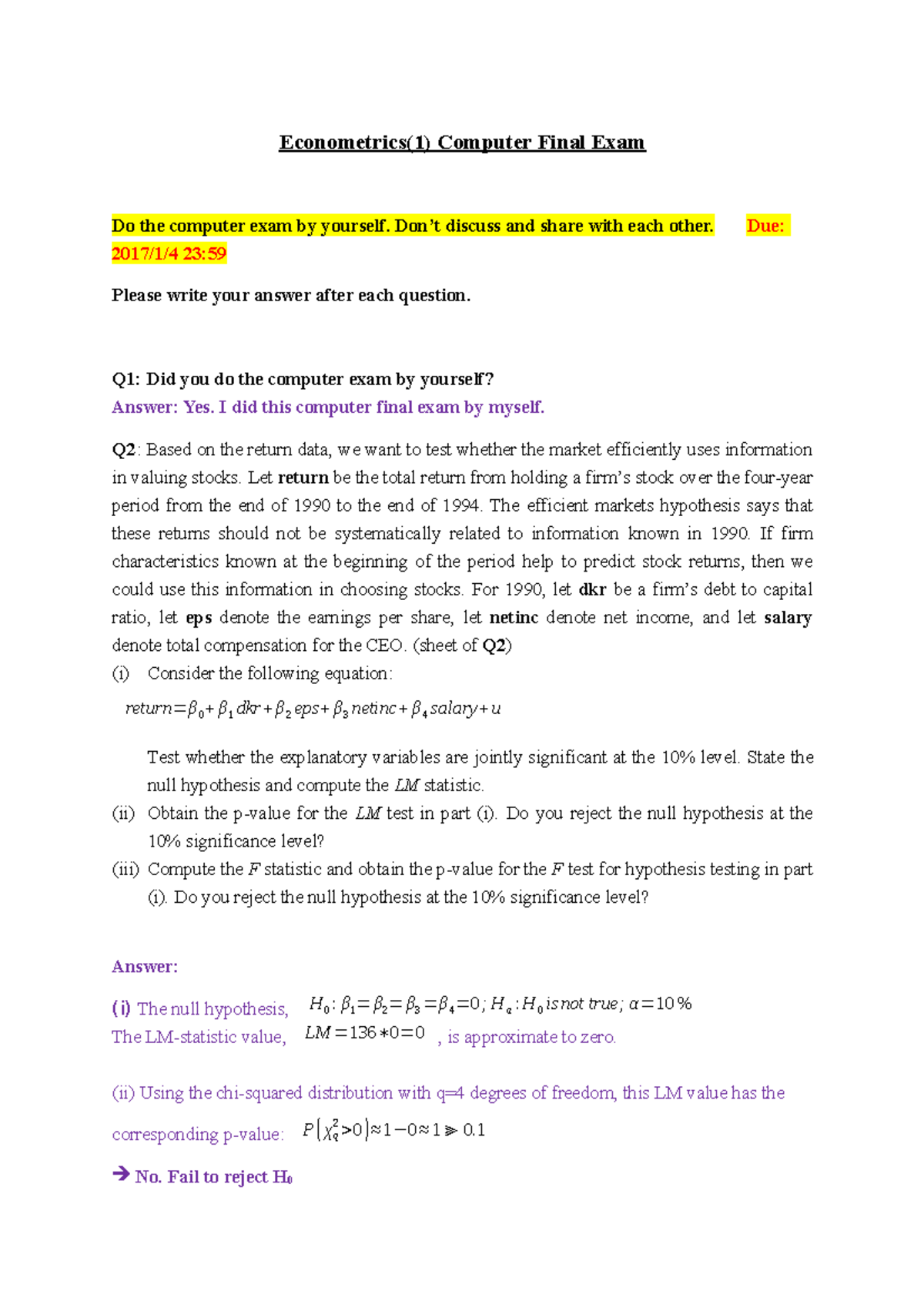 Midterm exam Final Exam 4 January 2017, questions and answers ... Midterm exam Final Exam 4 January 2017, questions and answers ...