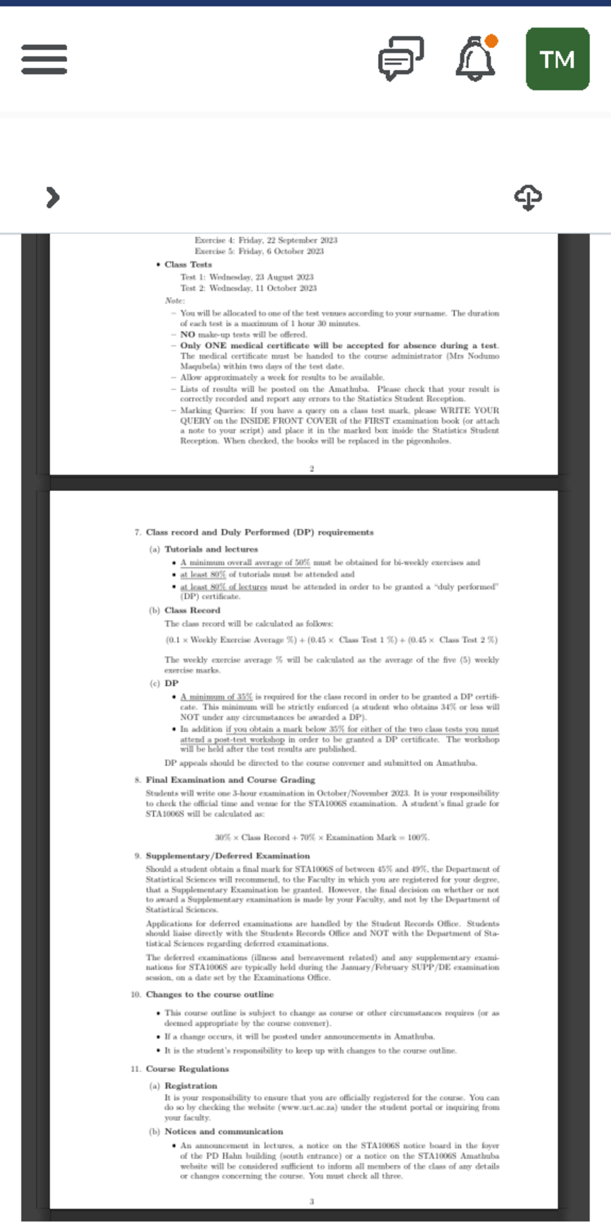 Course Outline - STA1006 S 2023 Mathematical Sta… - Exercise 2: Exercise 3: Exercise 4: Exercise ...