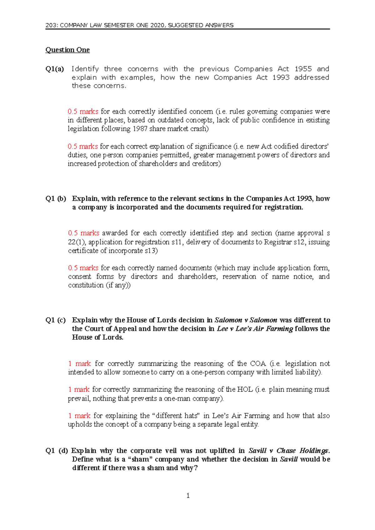 Comlaw 203 past paper questions - Question One Q1(a) Identify three ...