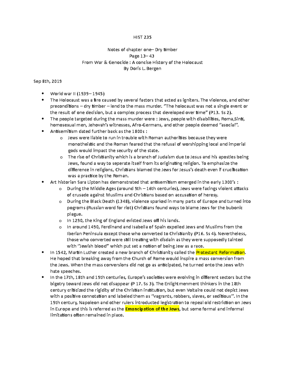 Chapter 1 - Dry timber - War and Genocide - HIST 235 Notes of chapter ...