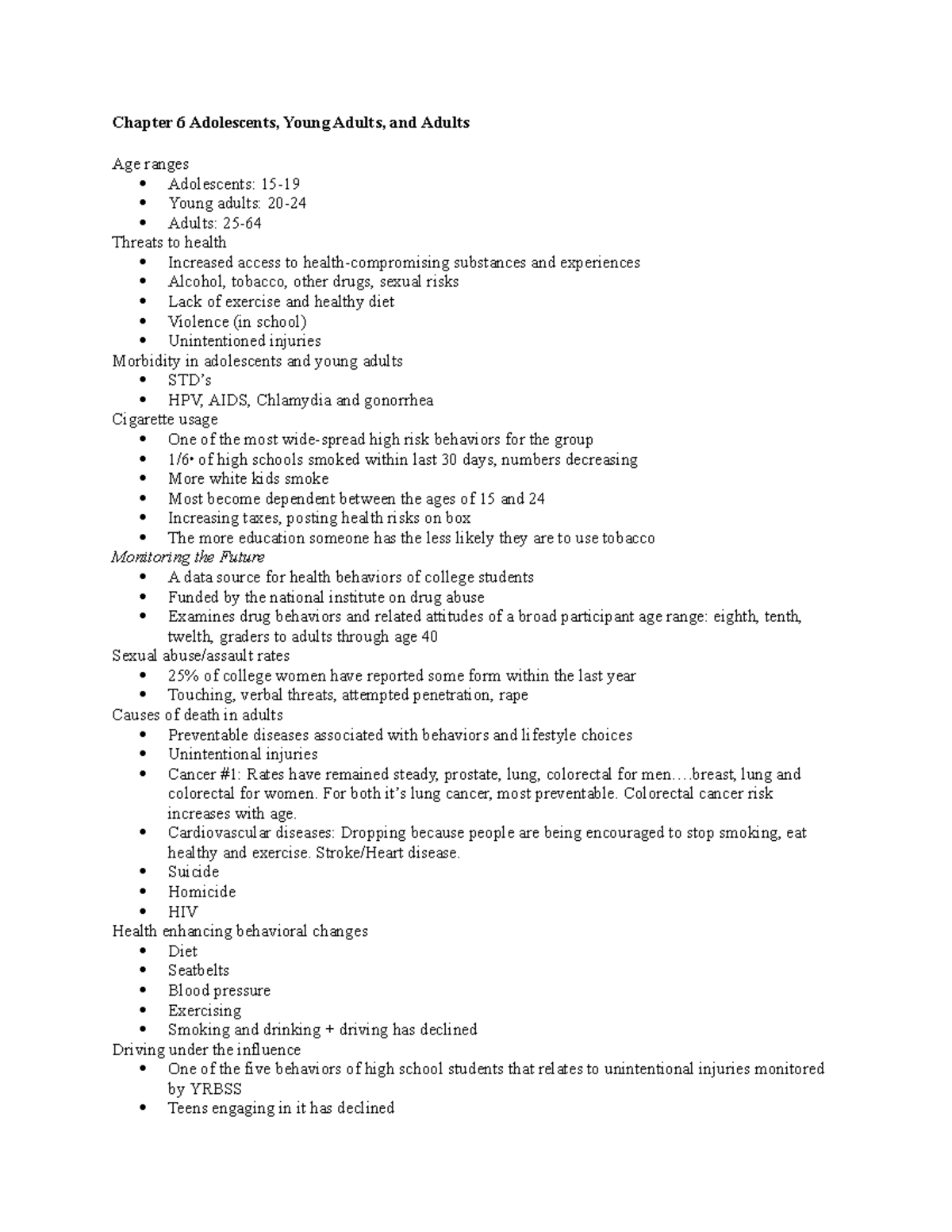 Test 3 Study Guide - Chapter 6 Adolescents, Young Adults, and Adults ...