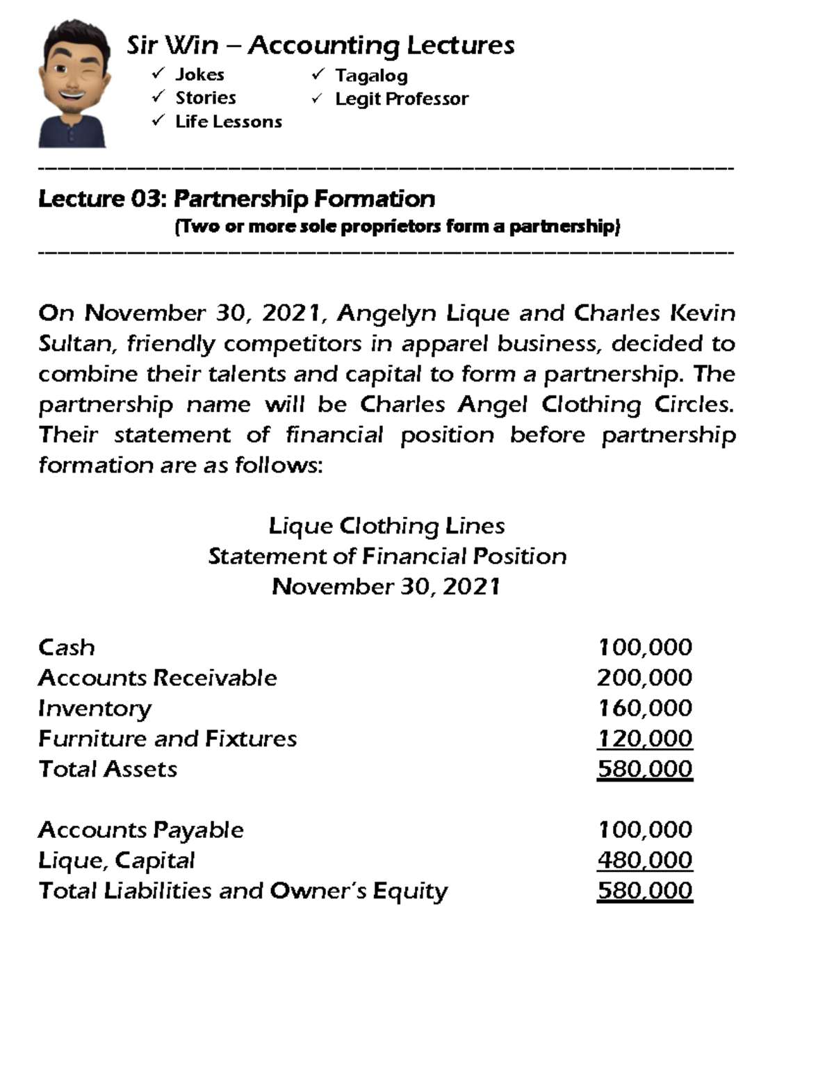 8 Lec 03 - Partnership Formation with business - Sir Win – Accounting ...