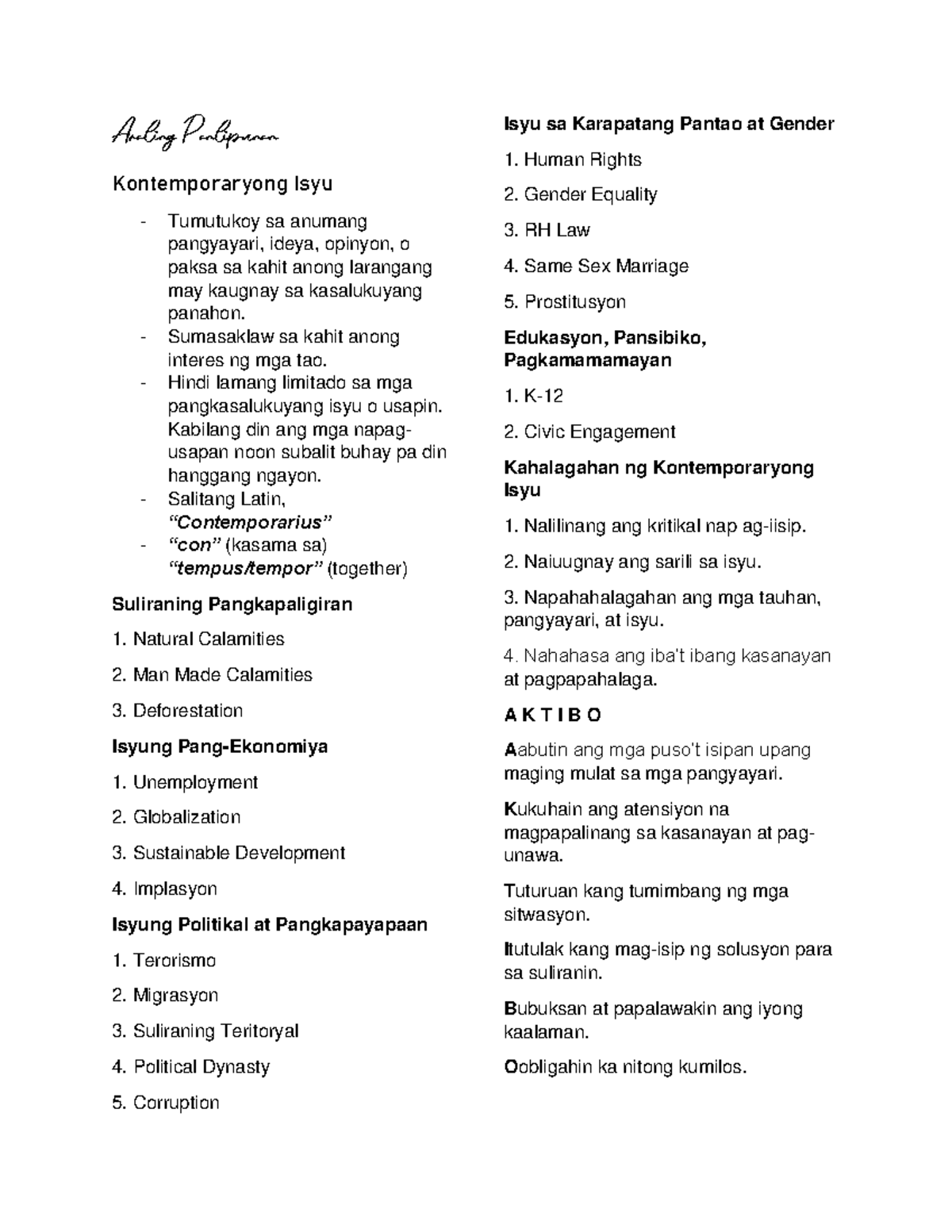 Grade 10 - Reviewer in Araling Panlipunan 1st Summative - Araling ...