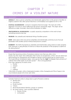 Theme 1 Notes - TYPES OF MURDER ,TYPES OF ROBBERY ,VOILENT BEHAVIOUR ...