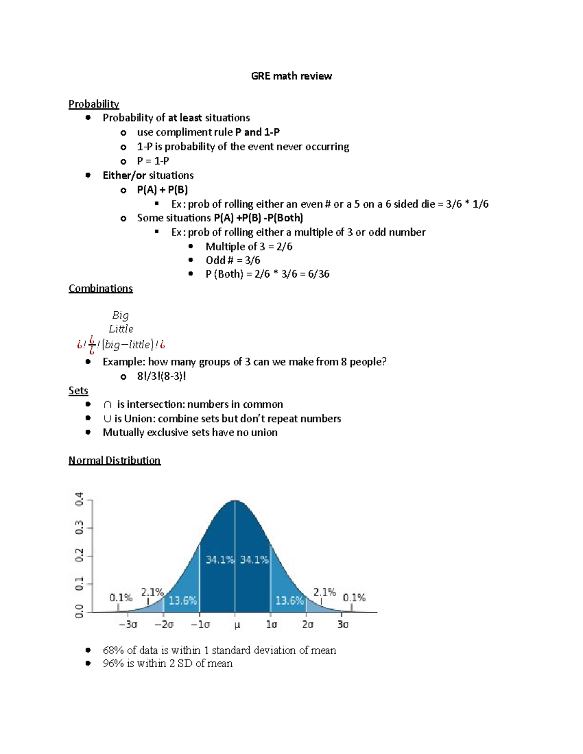 GRE Review Sheet - GRE math review Probability Probability of at least ...