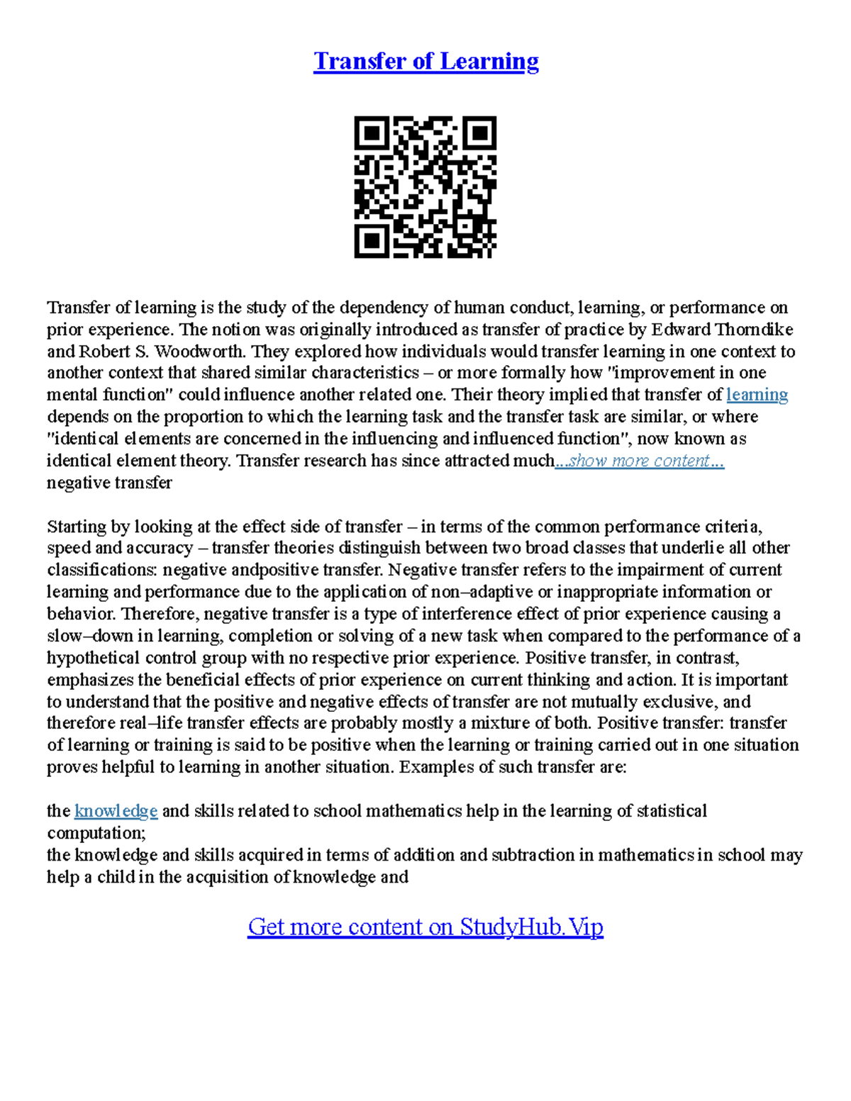 Transfer Essay Sample - Transfer of Learning Transfer of learning is ...