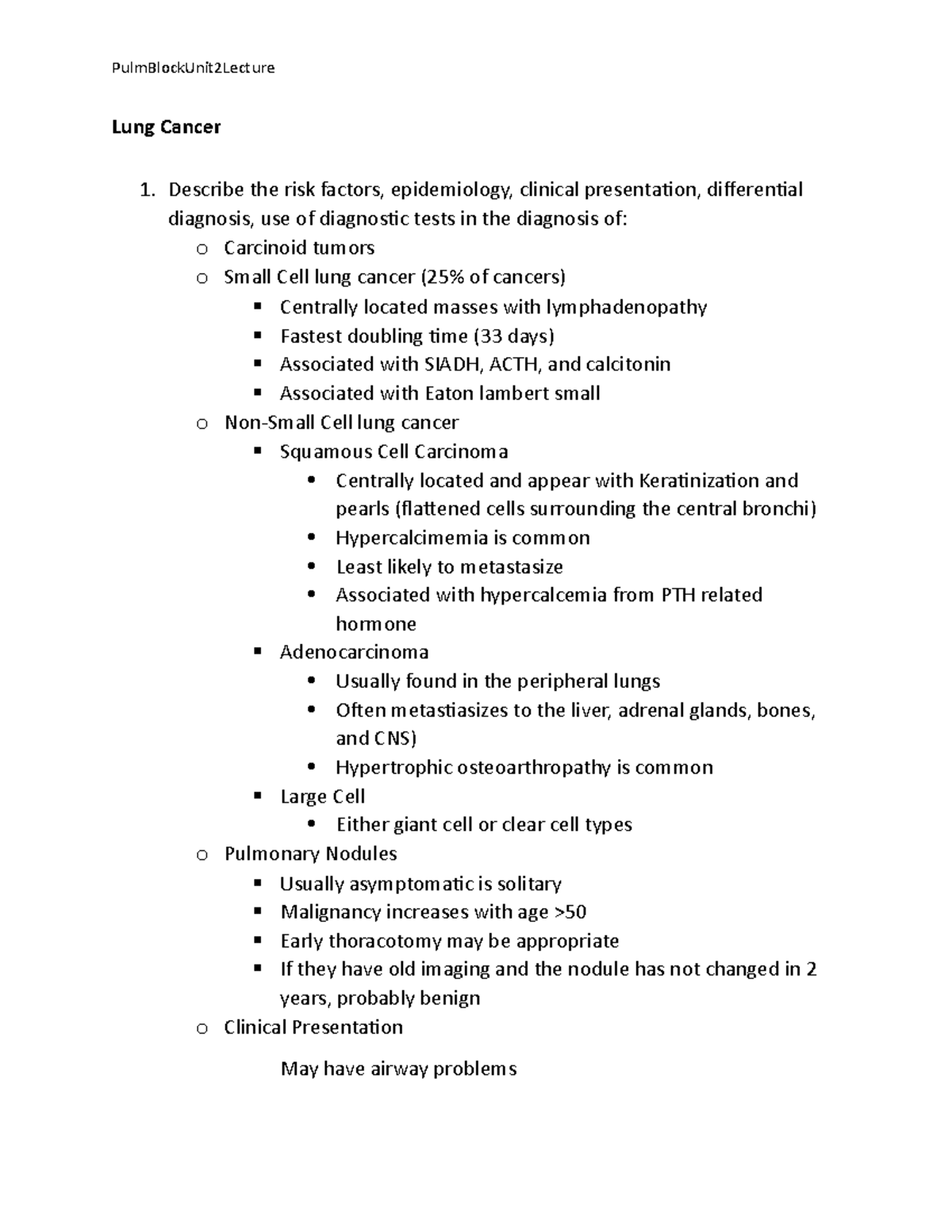 Unit2Lecture Lung Cancer - PulmBlockUnit2Lecture Lung Cancer Describe ...