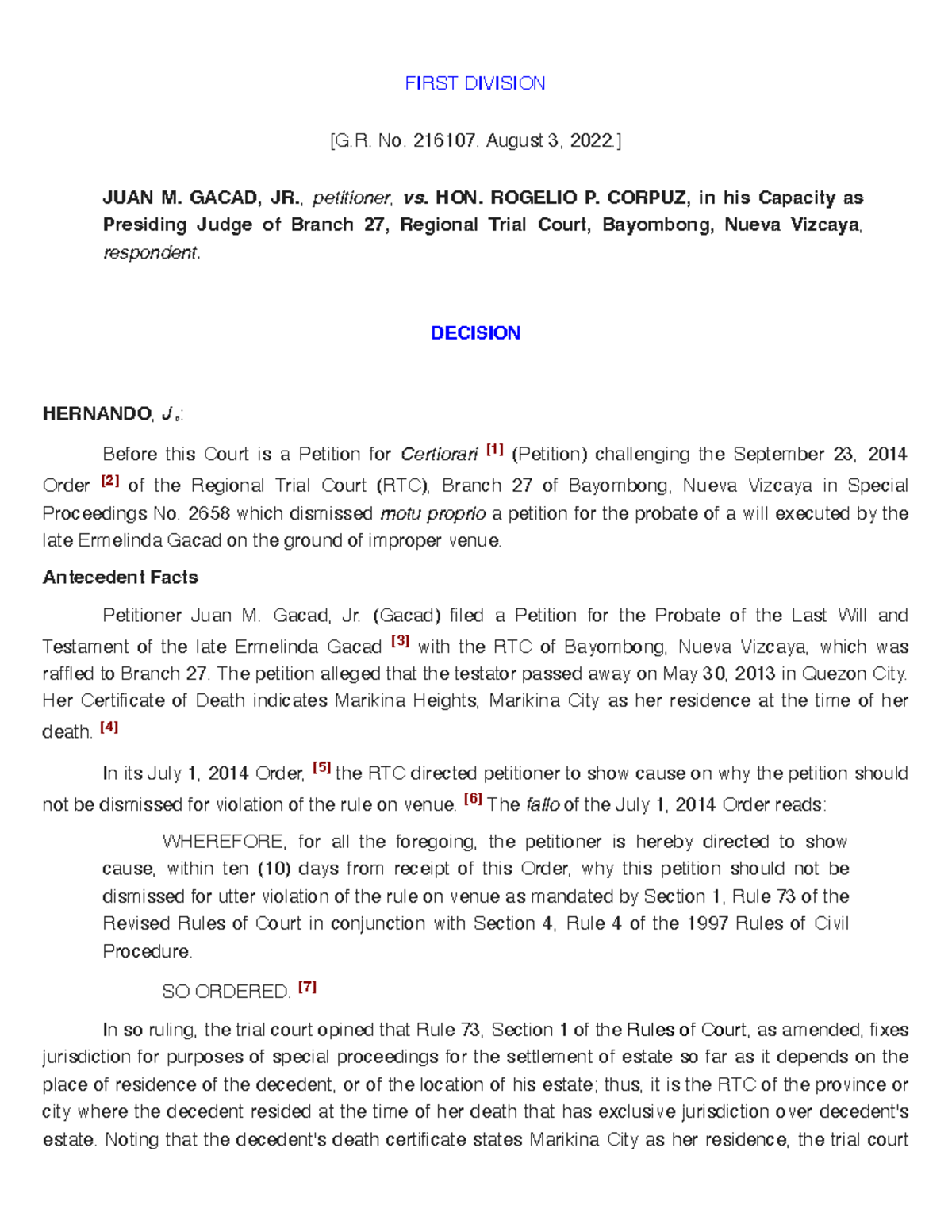 01 G.R. No. 216107 Gacad, Jr. v. Corpuz - FIRST DIVISION [G. No. 216107 ...