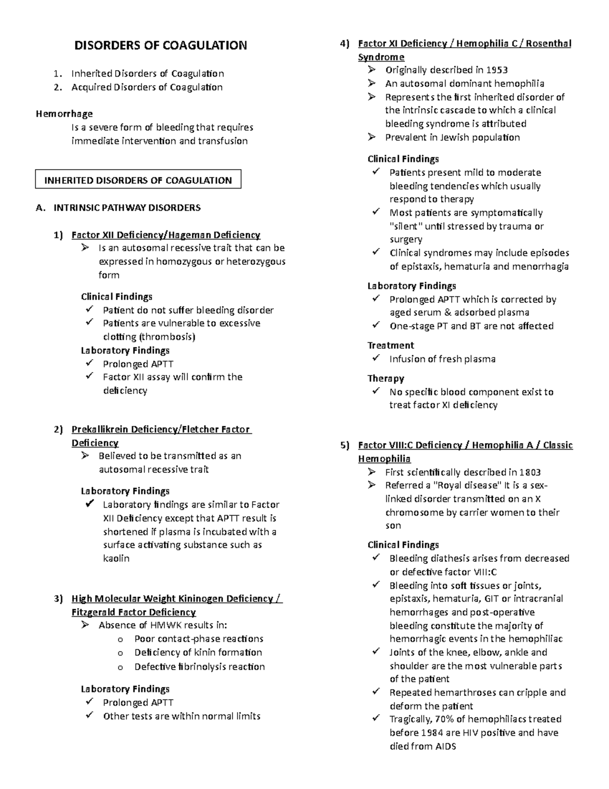 Disorder-OF- Coagulation - DISORDERS OF COAGULATION 1. Inherited ...