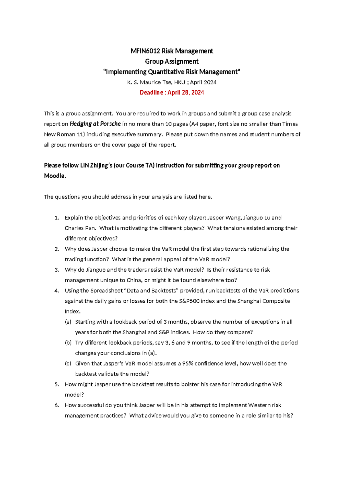 Group Case Implementing Quantitative Risk Management April 2024 ...