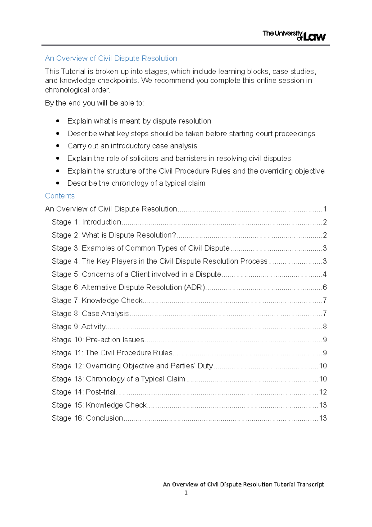 An Overview of Civil Dispute Resolution Tutorial - We recommend you ...