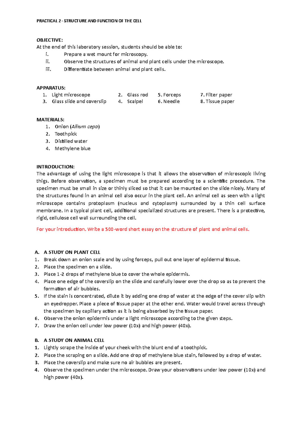 Lab Manual - 02 - 2021-01-05 - PRACTICAL 2 - STRUCTURE AND FUNCTION OF ...