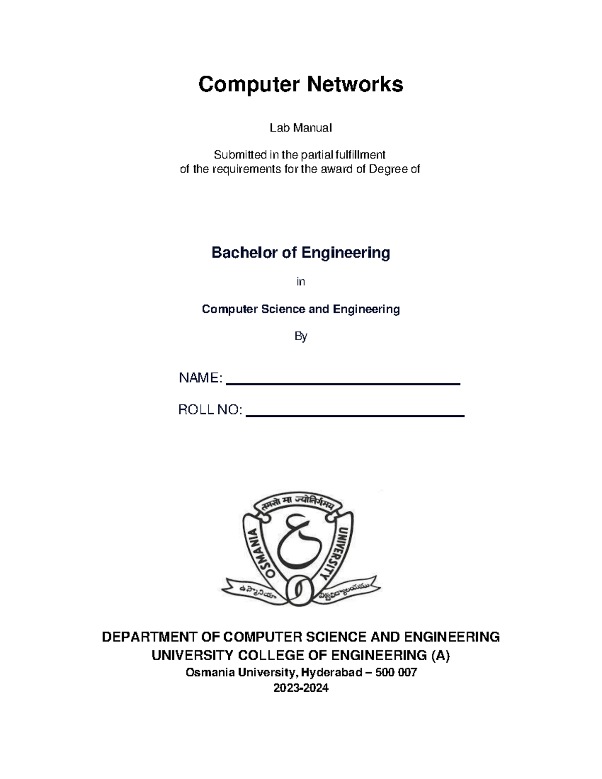 CN Record - Computer Networks Lab Manual Submitted in the partial ...
