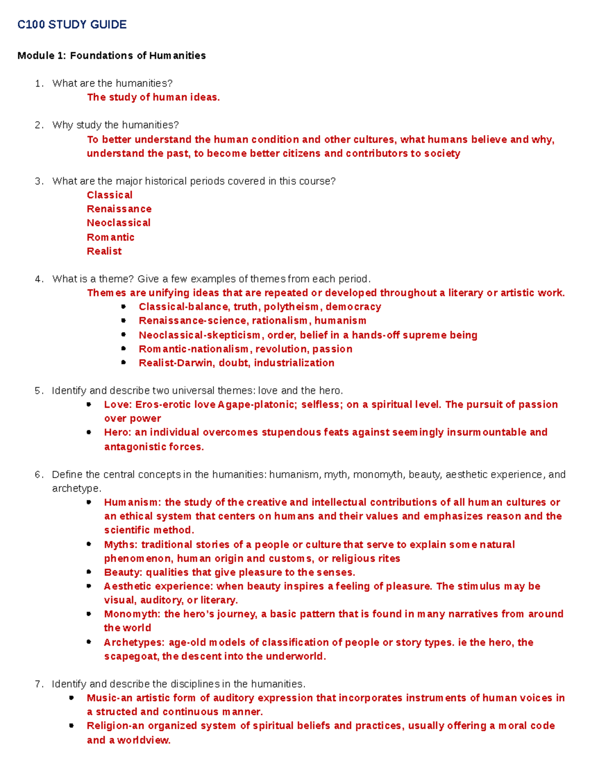 C100 Objective Exam Study Guide - C100 STUDY GUIDE Module 1 ...