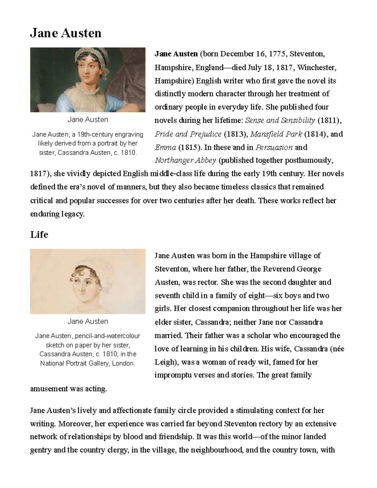 Jane Austen - Britannica Online Encyclopedia - Jane Austen Jane Austen ...