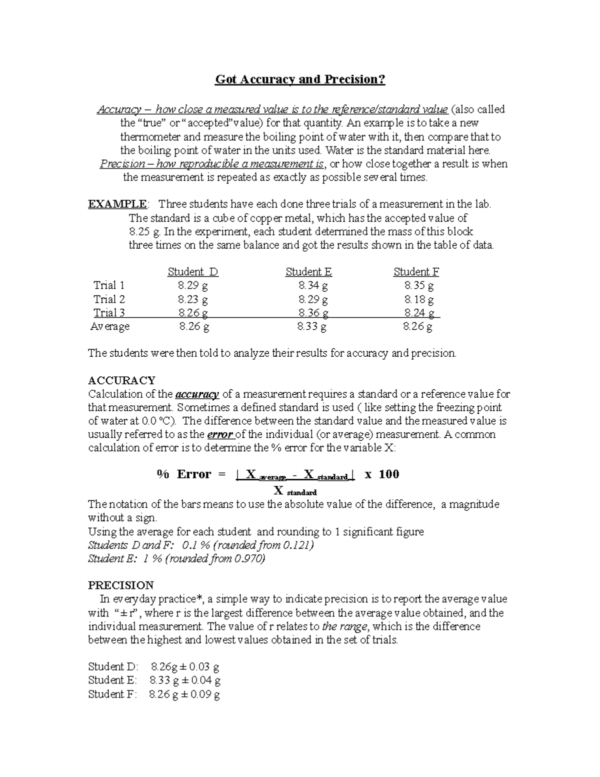 Accuracy and Precision Example 2013 - Got Accuracy and Precision ...