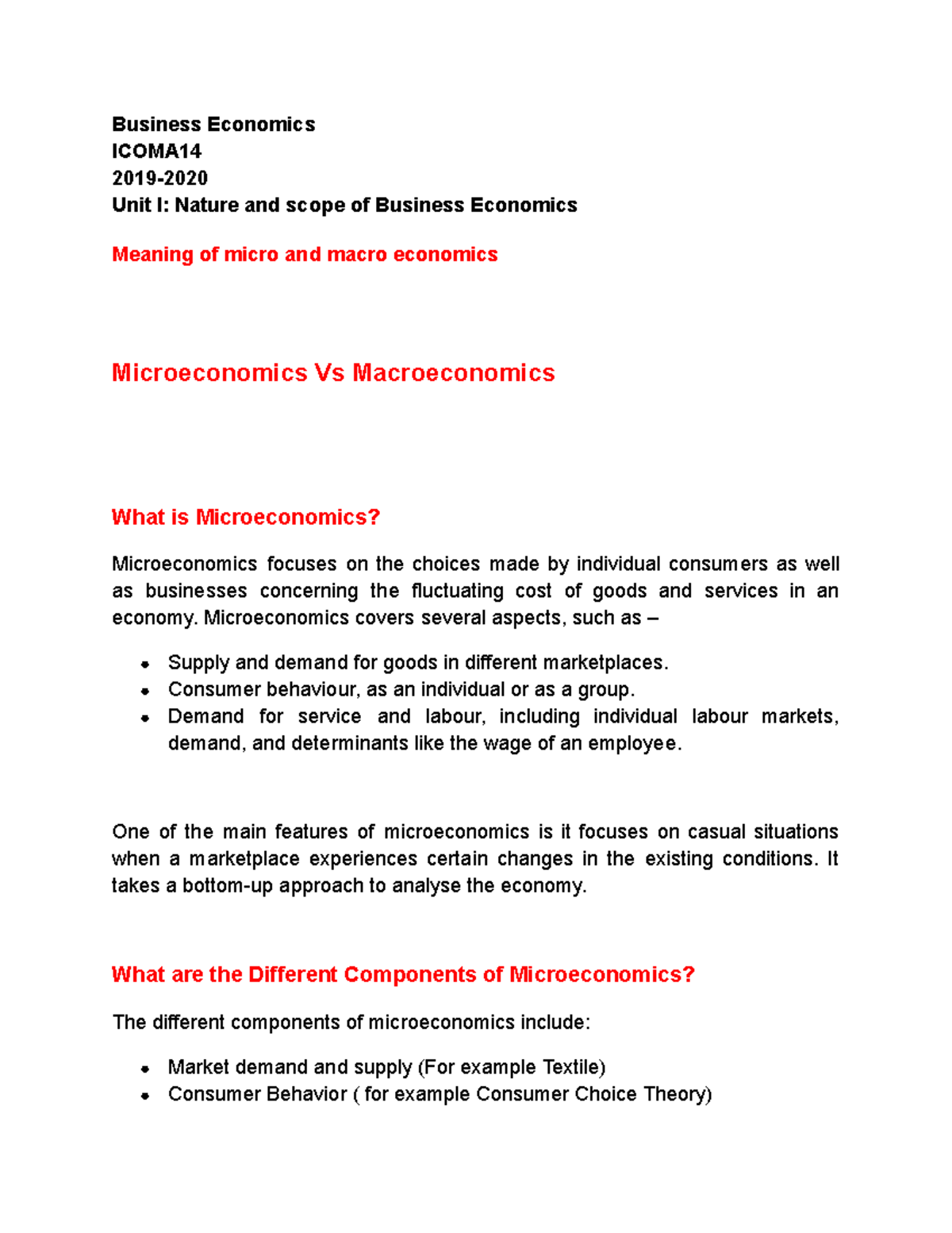 Micro - Macro- economics - Business Economics ICOMA 2019- Unit I ...