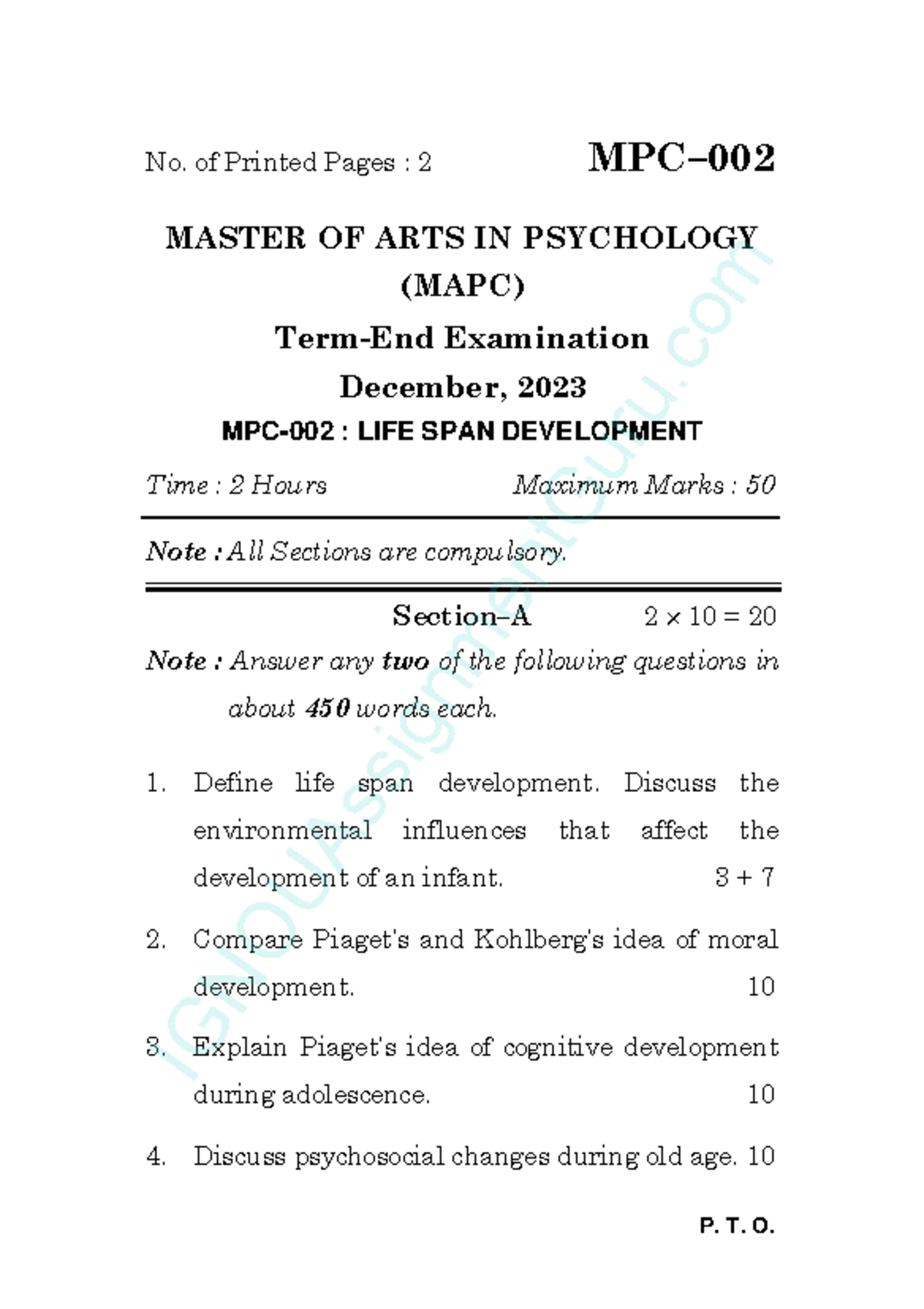 28. Dec 2023 MPC-002 Ignouassignment Guru - P. T. O. No. of Printed Pages : 2 MPC– 002 MASTER OF ...