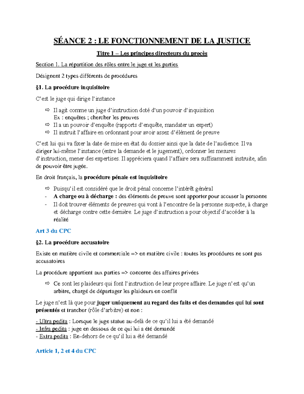 Séance 2 - Notes sur les institutions judiciaires L1 - SÉANCE 2 : LE ...