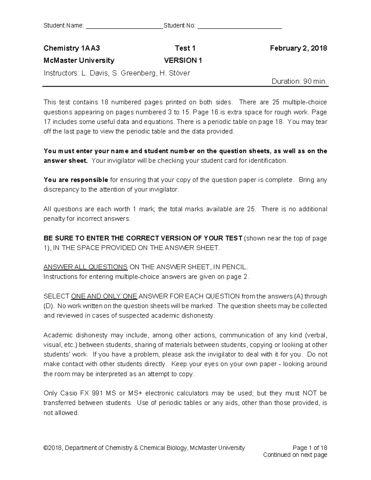 Test 1 2018 - Test 2019 3, chem bio, physics - ©2018, Department of ...