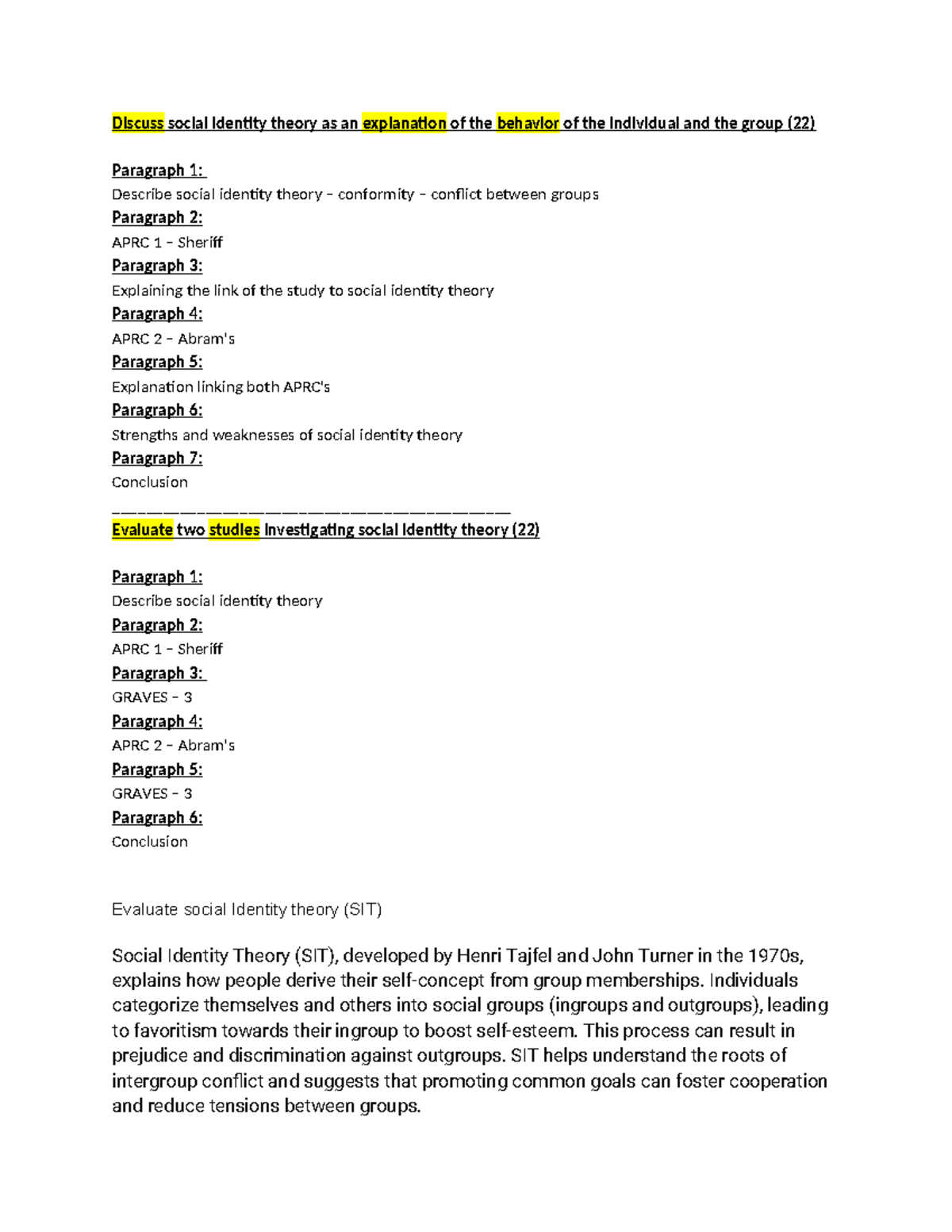 IB Psychology Notes for practise - Discuss social identity theory as an ...