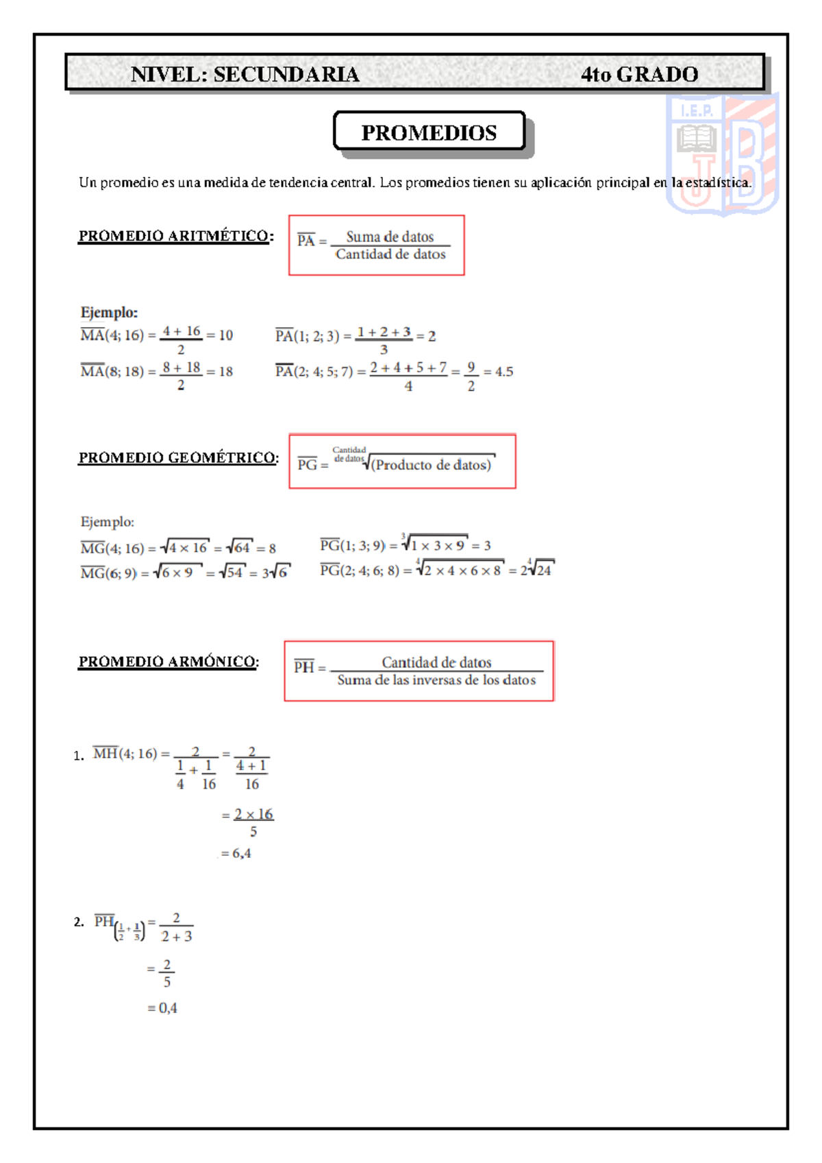 Promedio - egeg - PROMEDIOS Un promedio es una medida de tendencia ...