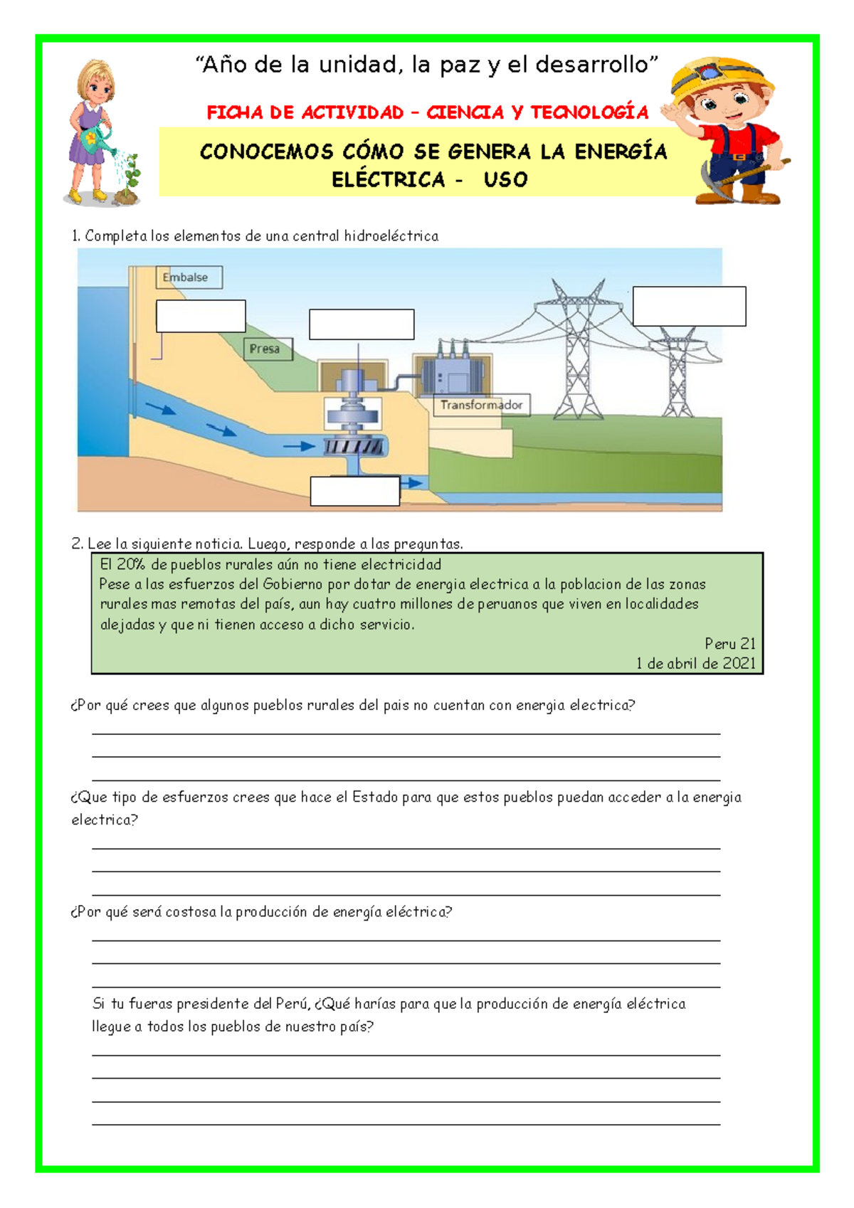 LA Energía Eléctrica - FICHA DE ACTIVIDAD – CIENCIA Y TECNOLOGÍA 1 ...