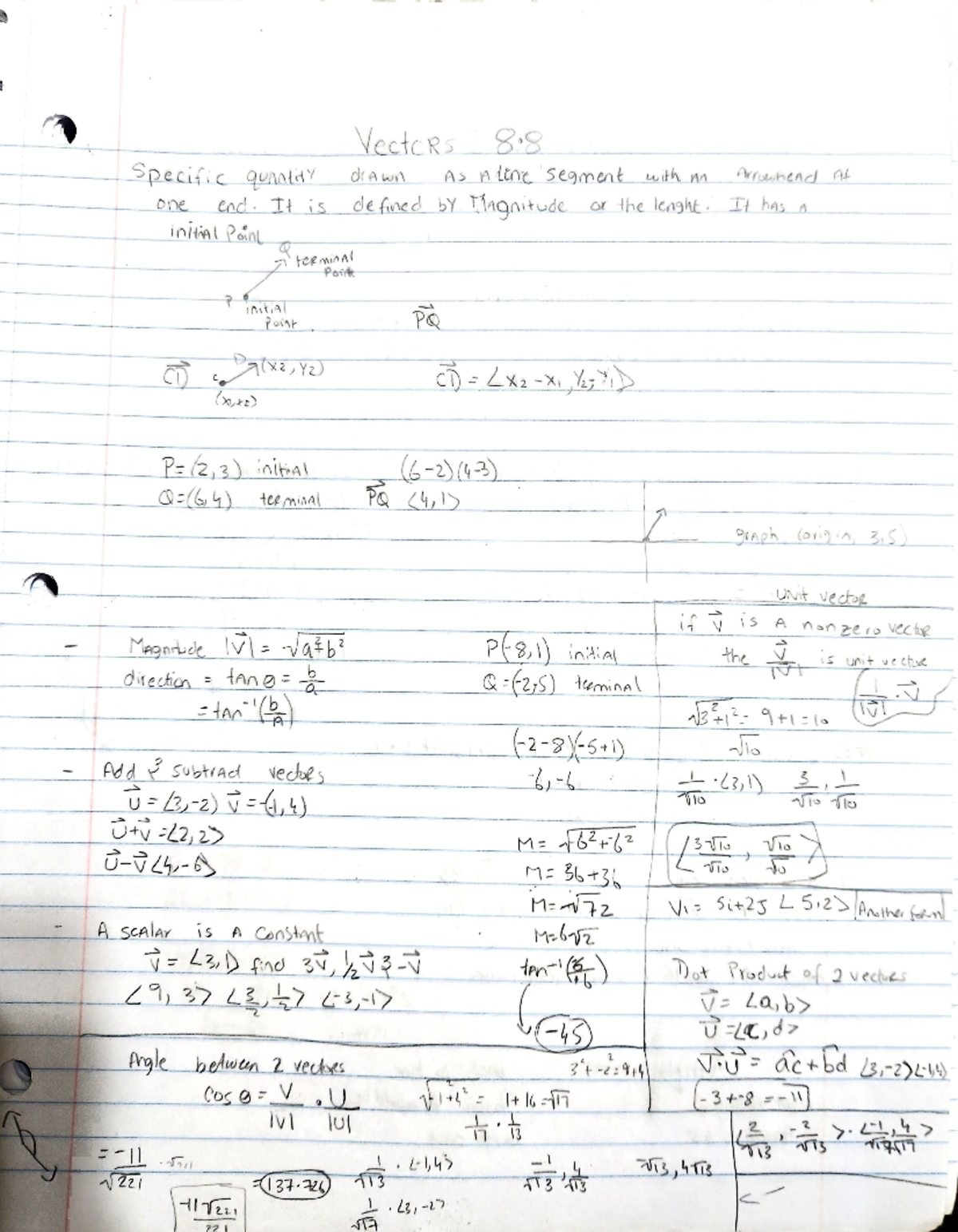 vectors math notes - MATH 3380 - Studocu