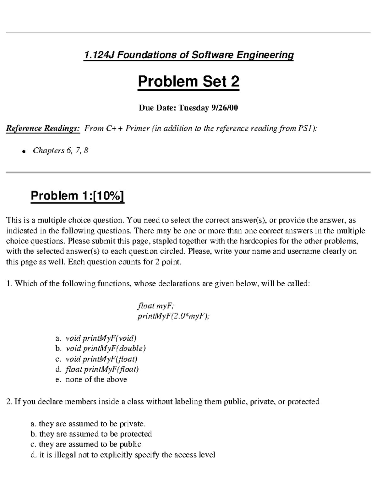1.124J Foundations of Software Engineering Problem set 2 - 1 ...
