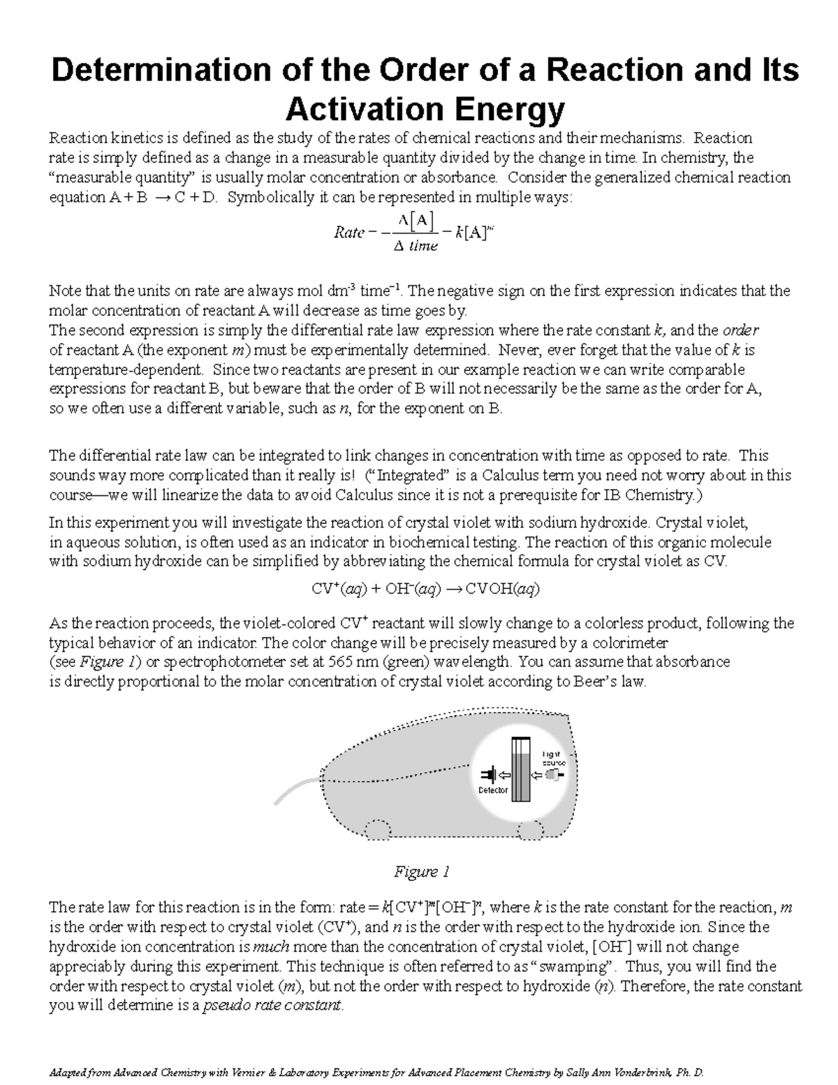 12 Determination of the Order of a Reaction and its Activation Energy ...