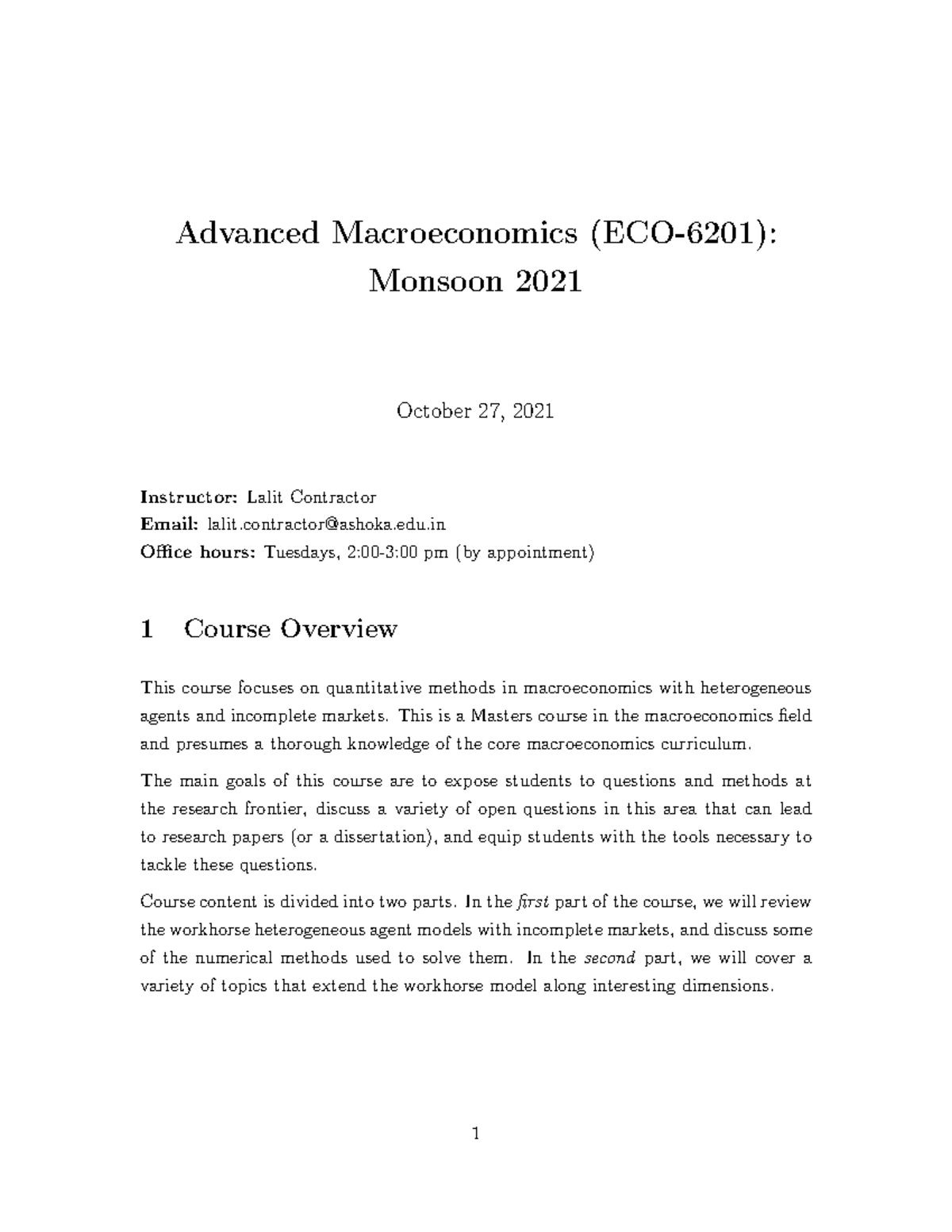 Advanced Macroeconomics syllabus - Advanced Macroeconomics (ECO-6201 ...