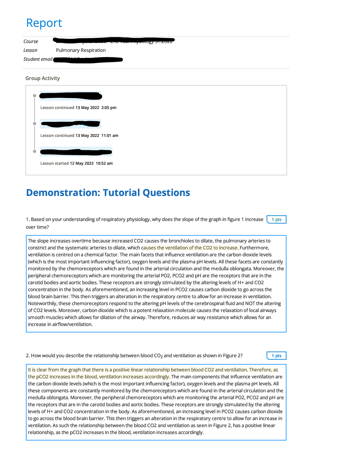Pulmonary Respiration Report - Report Co u r se 2 nd Y e ar Phy si S1 ...