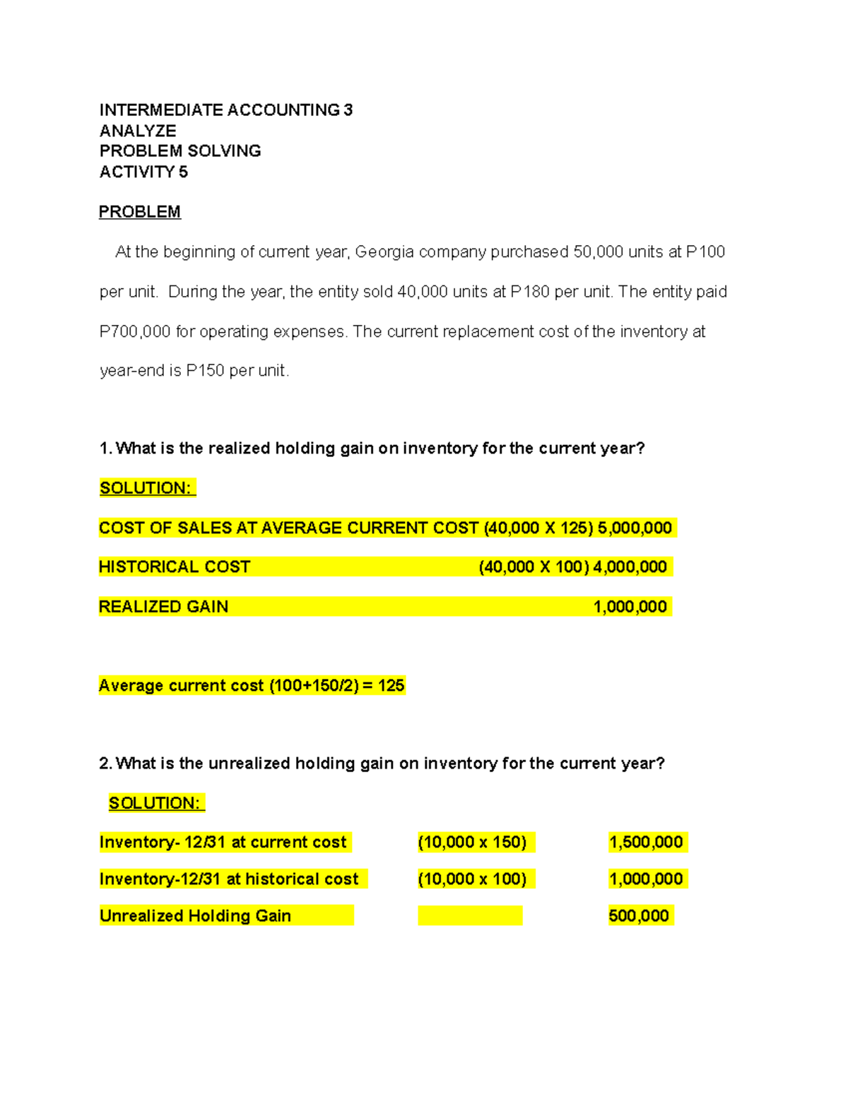 Intermediate Accounting 3- Analyze- Problem- Activity 5 - INTERMEDIATE ...