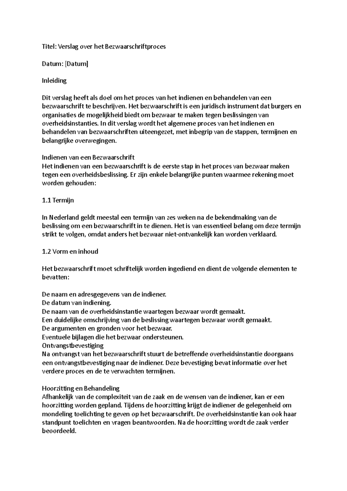 Bolsjewiek - samenvatting over bezwaarschrift - Titel: Verslag over het ...
