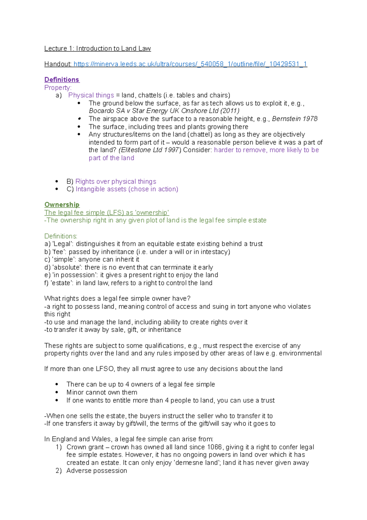 Lecture 1- introduction to land law - Lecture 1: Introduction to Land ...