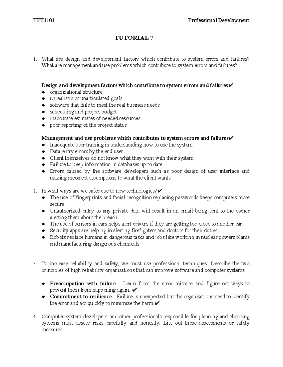 Tutorial-7 (Errors, Failures and Risks ) - PROFESSIONAL DEVELOPMENT - MMU - Studocu