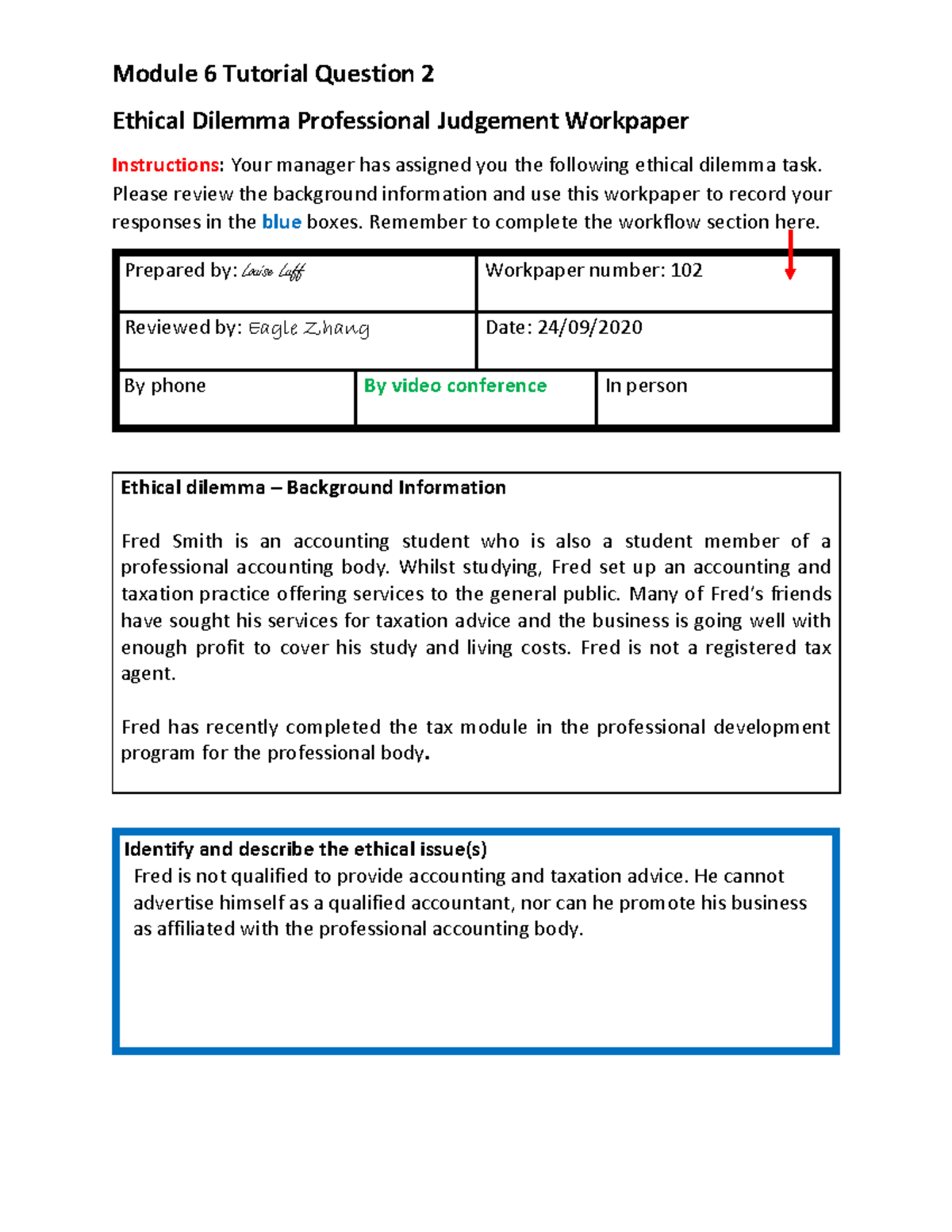 Module 6 Tutorial Question 2 Professional Judgement Solution - Module 6 ...
