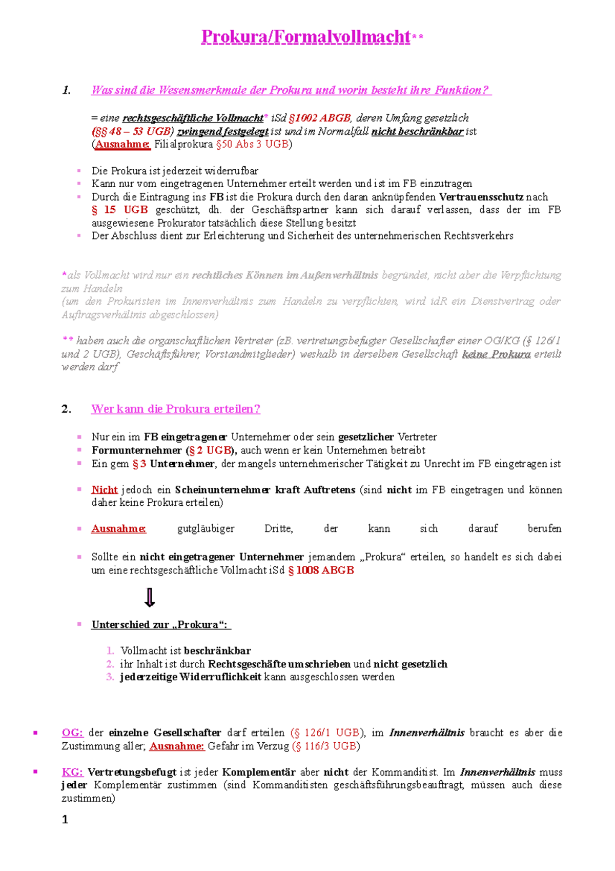 Prokura - ZF - Zusammenfassung - Gesellschaftsrecht - Prokura ...