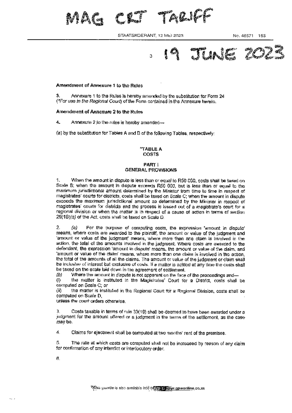 New Mag Court Tariff 19 June 2023 - LEET8411 - Studocu