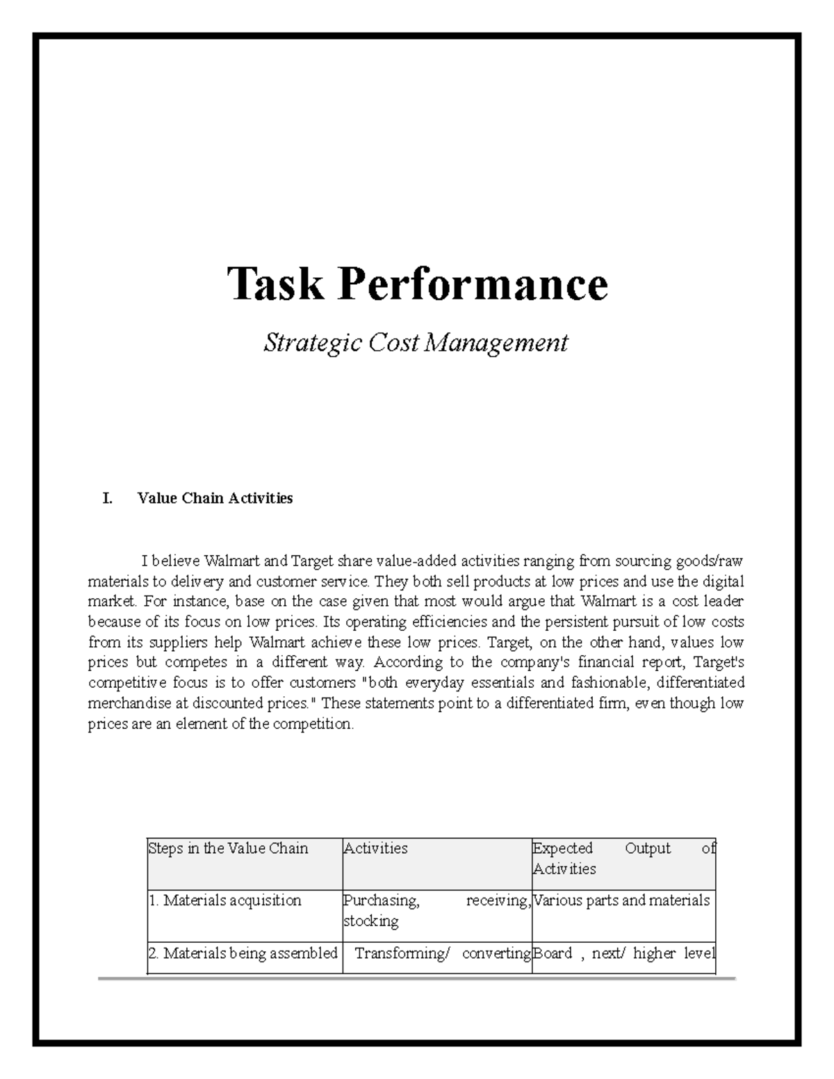 02 Task Performance - Task Performance Strategic Cost Management I ...